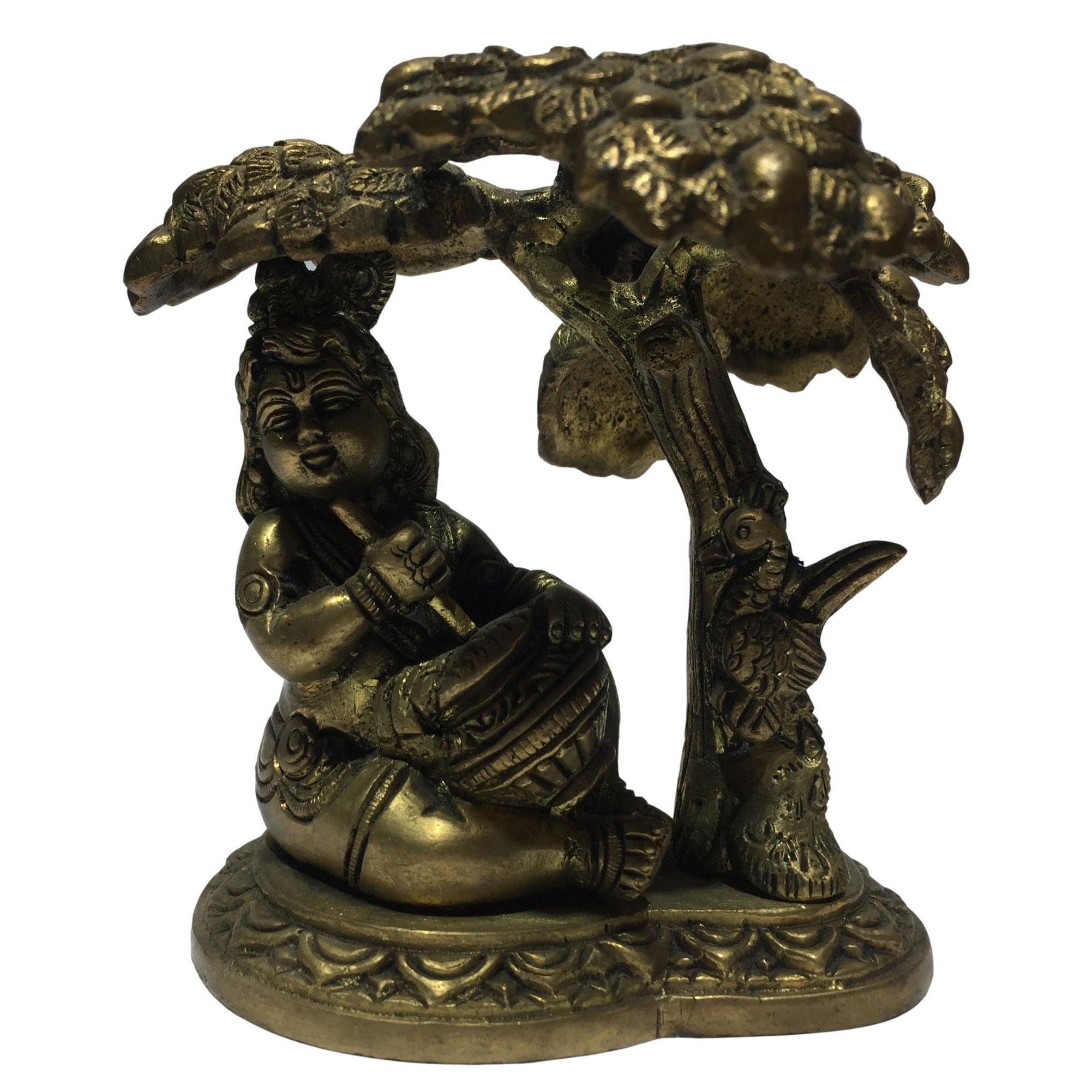 Butter Pot Krishna with Flute under Tree Brass Antique 4 inch – Sri ...