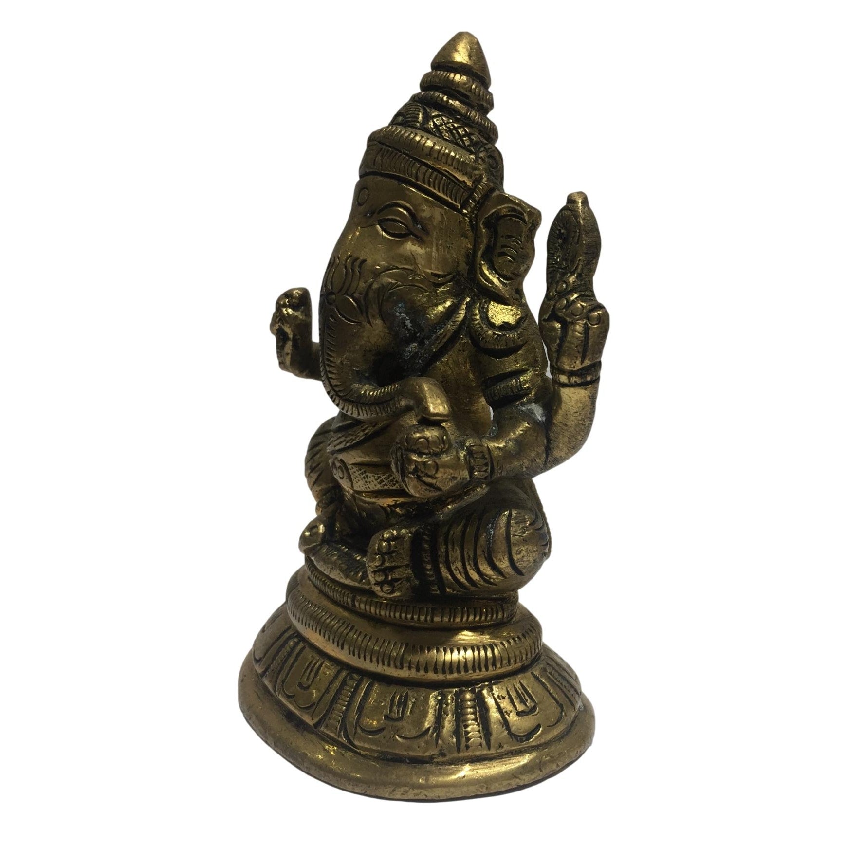 Ganesh sitting on Round Dais Brass Antique 3 Inch – Sri Prarthana