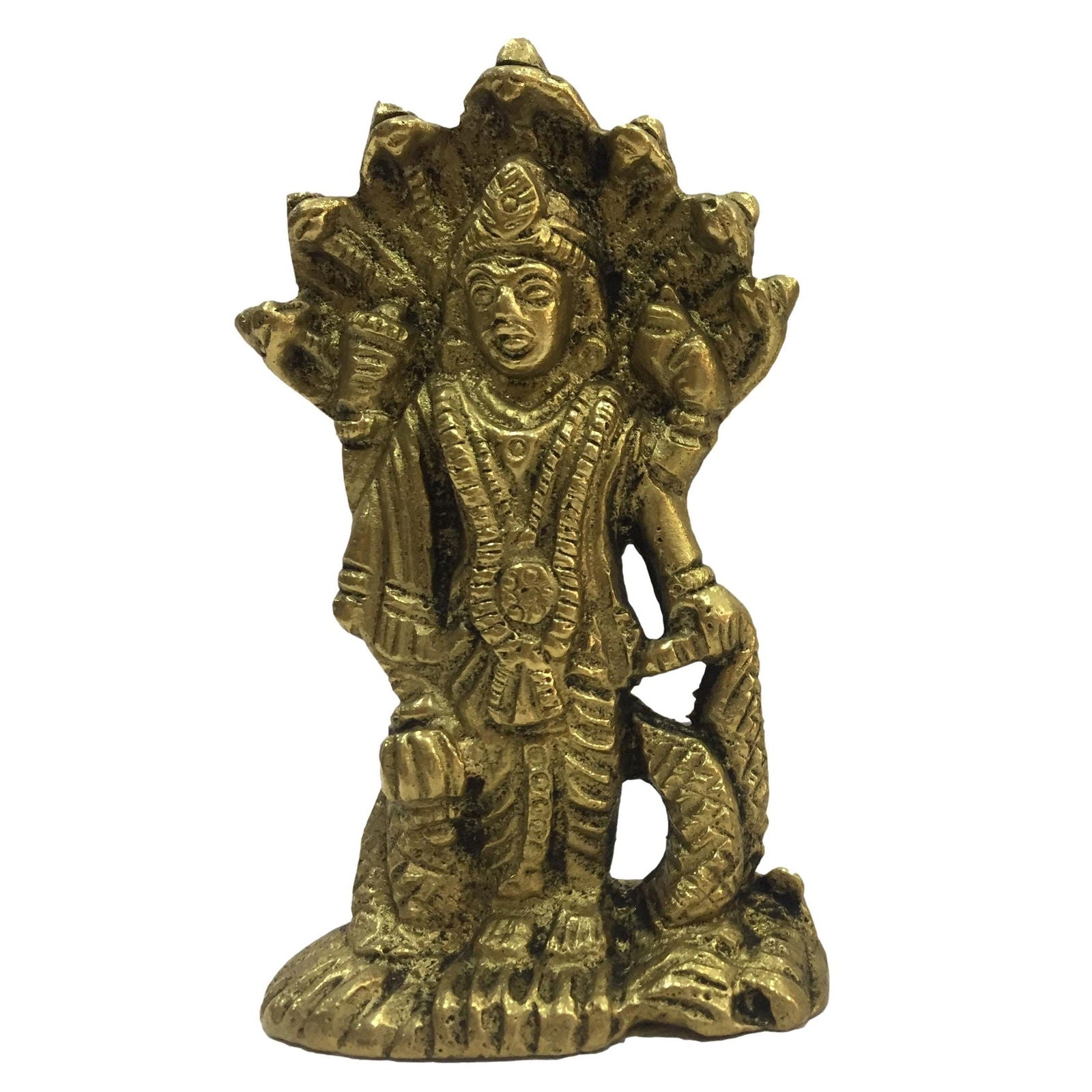 Maha Vishnu standing under Adisesha Brass Brass Sculpture 3.5 Inch ...