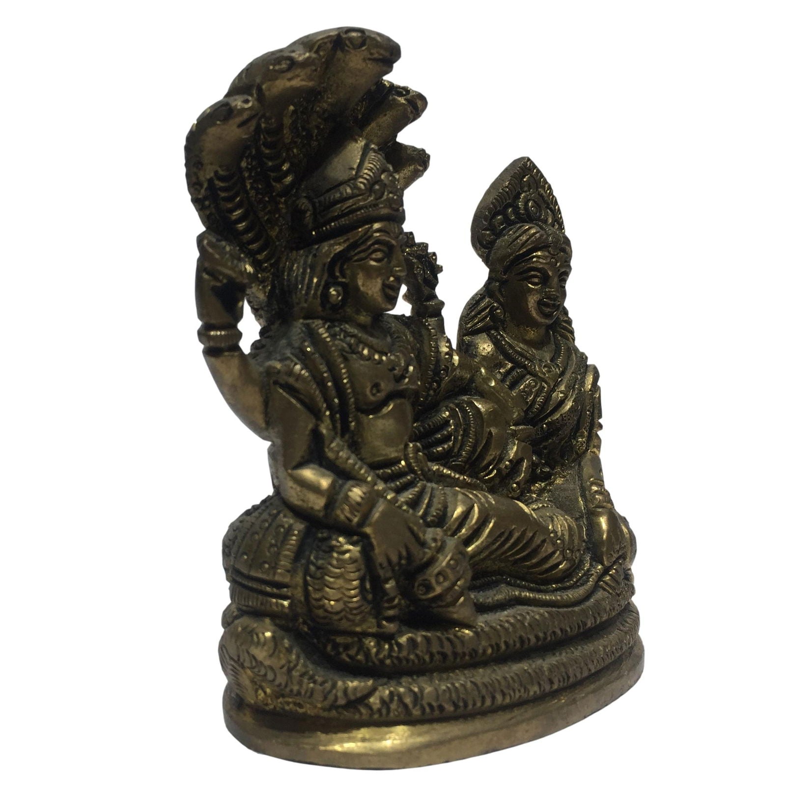 Mahavishnu and Lakshmi Seated on Bed of Adisesha Brass Antique Figurin ...