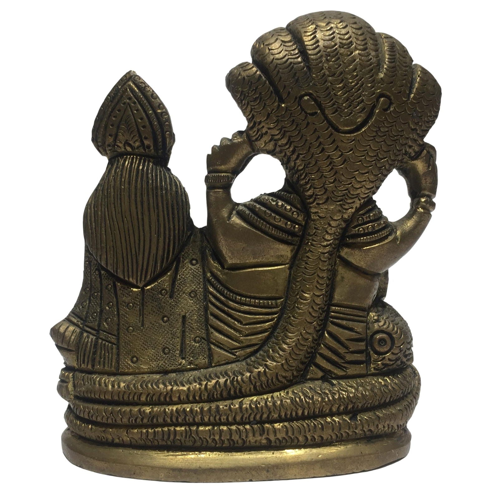 Mahavishnu and Lakshmi Seated on Bed of Adisesha Brass Antique Figurin ...