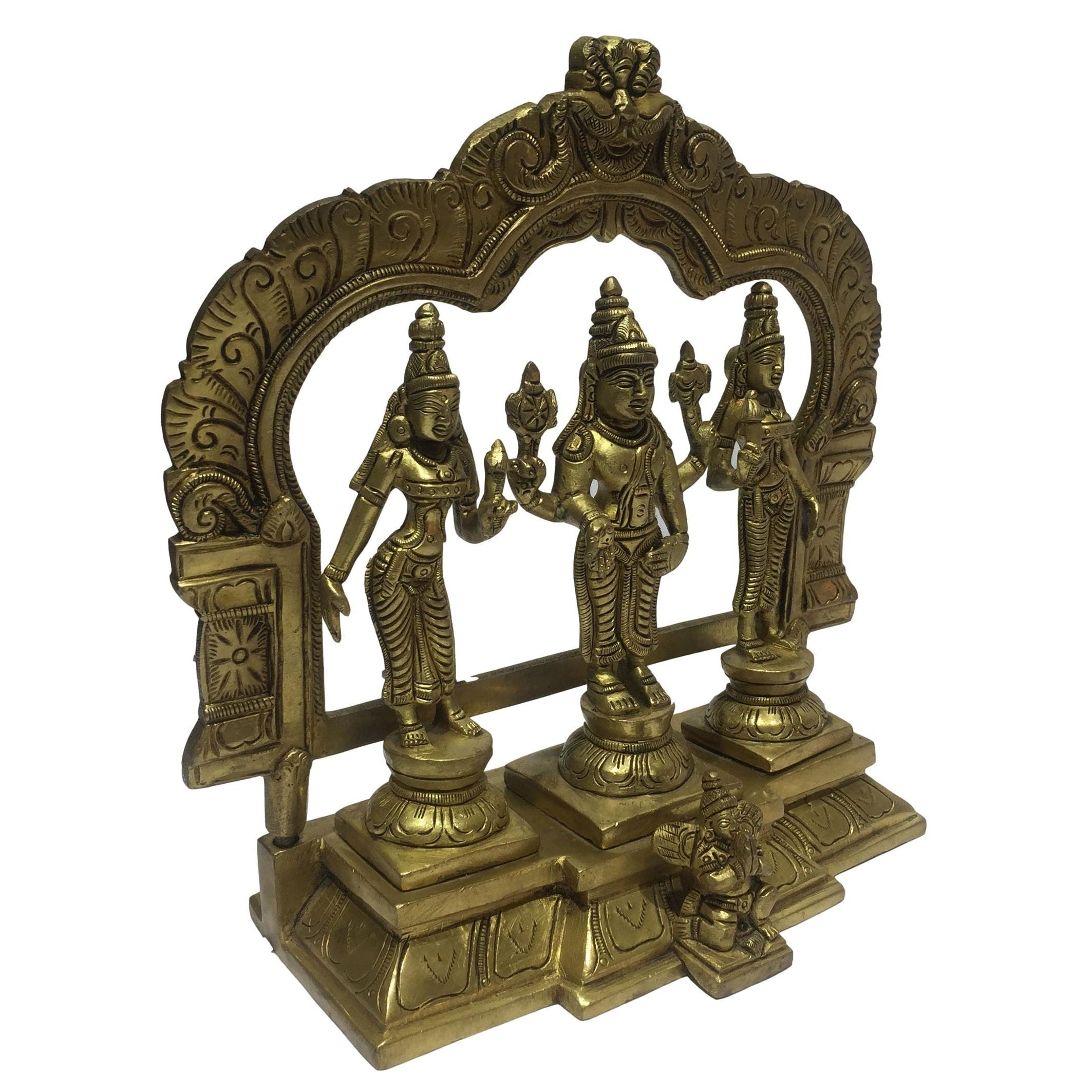 Perumal Sri Devi and Boo Devi in Arch with Garudan Brass Antique Figur ...