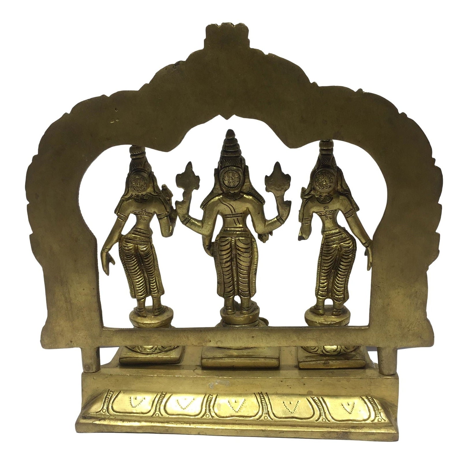 Perumal Sri Devi and Boo Devi in Arch with Garudan Brass Antique Figur ...