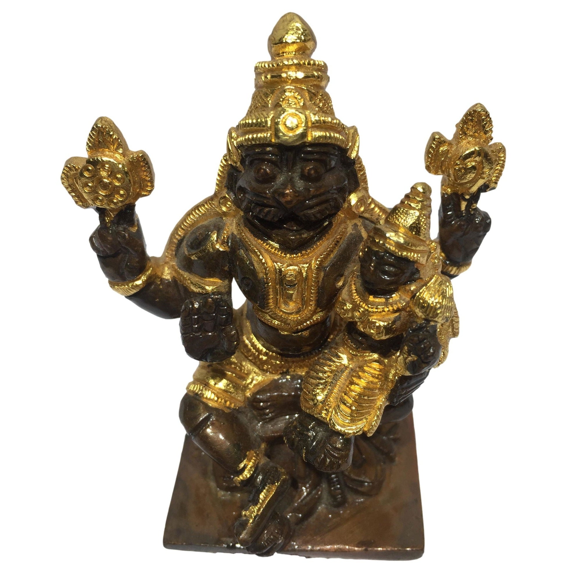 Sri Lakshmi Narasimhar Brass Copper & Gold Plated Sculpture 3 Inch ...